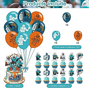Dolphins Party Decorations,Dolphins Birthday Party Supplies Includes Banner - Cake Topper - 12 Cupcake Toppers - 18 Balloons