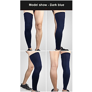 Mcolics Sports Non Slip Compression Full Knee Leg Long Sleeves (1 Pair) for Adult Men Women, Leg Pant Tights Knee Brace Thigh Calf Support for Basketball Football Cycling Running (Dark Blue, Medium)