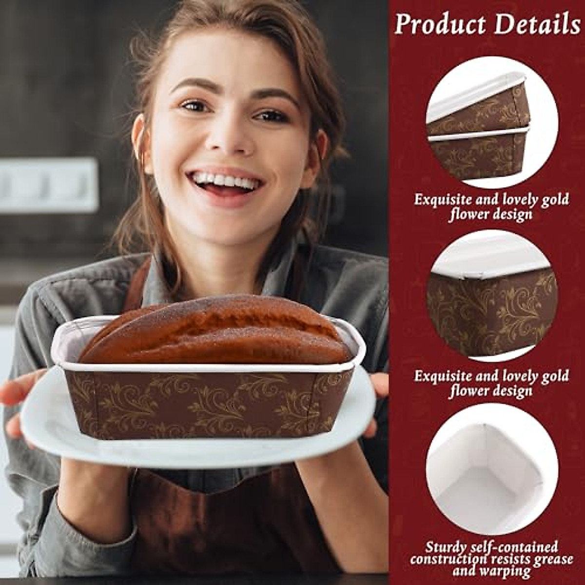 Maxcheck 100 Pcs Paper Loaf Pans 6.3 x 2.2 x 2.2 Inch Disposable Loaf Pan Liners with Clear Plastic Bags and Ties Paper Rectangle Baking Mold for Bread Cake Bakery(White, Coffee)