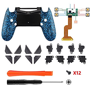 eXtremeRate Textured Blue Dawn Programable Remap Kit for PS4 Controller with Upgrade Board & Redesigned Back Shell & 4 Back Buttons - Compatible with JDM-040/050/055 - Controller NOT Included
