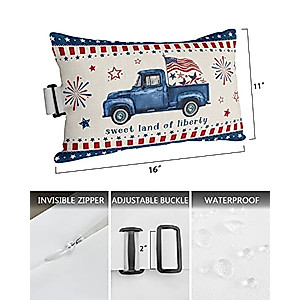Recliner Head Pillow Ledge Loungers Chair Pillows with Insert 4th of July Truck Red and Blu Patriotic Retro Lumbar Pillow with Adjustable Strap Outdoor Waterproof Patio Pillows for Beach Pool, 2 PCS