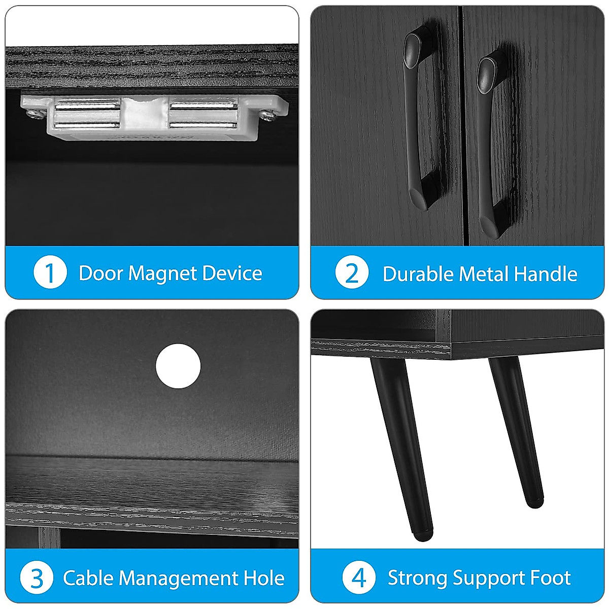 Panana TV Stand Television Console Unit Cabinets with 3 Open Cubby and 2 Doors for Living Room Bedroom for TVs up to 70 Inches (62.99 Inches Black)