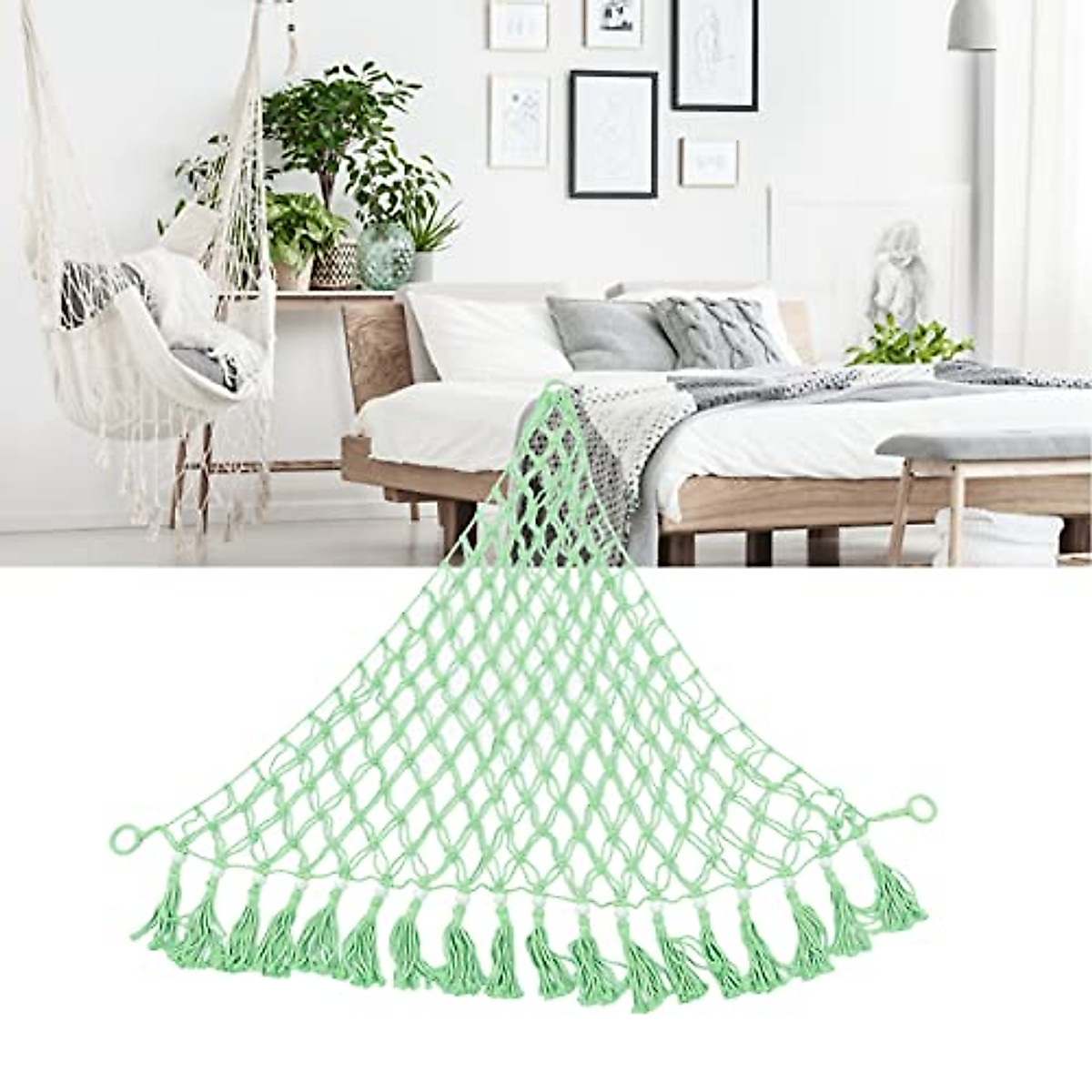 Toy Storage Hammock Tassel Sturdy Cotton Rope Stuffed Animal Storage Net Fruit Green