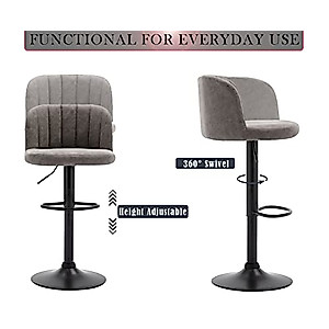 Janoray Counter Height Bar Stools Set of 2 Swivel Adjustable Farmhouse Bar Chairs with Back for Kitchen Counter Island Home Pub, Fabric Grey