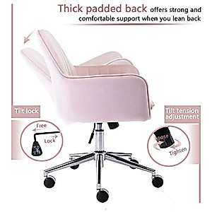 Altrobene Velvet Desk Chair, Ergonomic Computer Task Chair, Accent Reception Chair, 360 Degree Swivel, Height Adjustable, for Home Office/Study/Girls' Bedroom, Pink
