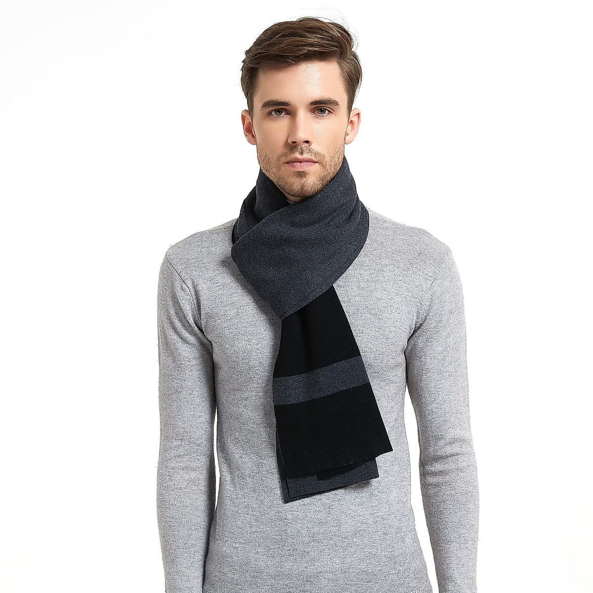 LanHong Men Winter Cashmere Scarf Wool Soft Warm Knitted Casual Scarves for Men