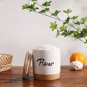 LEETOYI Ceramic Food Storage Containers with Lid,Modern Farmhouse Kitchen Decor, Countertop Food Storage Caddy Organizer, 33oz (Labeled Flour)