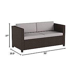 Christopher Knight Home Puerta Outdoor Wicker Loveseat with Cushions, Brown / Ceramic Grey Cushions