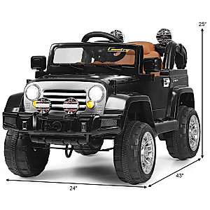 Costzon Ride On Car, 12V Battery Powered Car w/2 Motors, Parental Remote Control, Open Doors, Lights, MP3, Music, Horn, Spring Suspension, High/Low Speed, Electric Ride On Truck for Kids (Black)