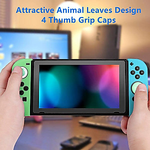 ELIATER Switch Accessories Bundle for Animal Leaf Crossing, Switch Carrying Case with Playstand & Screen Protector & 4 Thumb Grip Caps & Protective Cover & Charging Cable & Pendant
