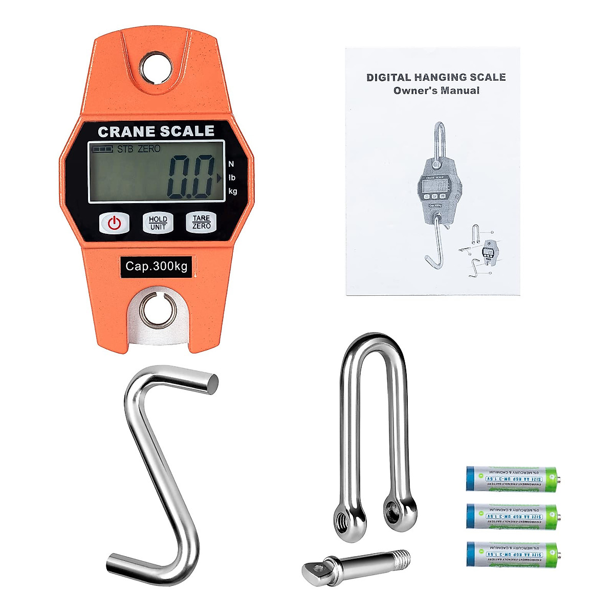 660 LB Hanging Scale/Digital Hanging Scale, Crane Scale 300 KG, Hard Cast Aluminum Housing HD LED Display, Suitable for Fishing, Weigh Luggage, Private Farm, Hunting, (Battery Included)