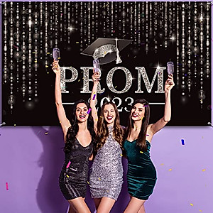 Prom Night Party 2023 Backdrop Prom Background Banner Photo Props Congrats Backdrop Graduate Prom Decorations for Graduation Celebration Prom Party Indoor Outdoor, 73 x 43 Inch (Silver)