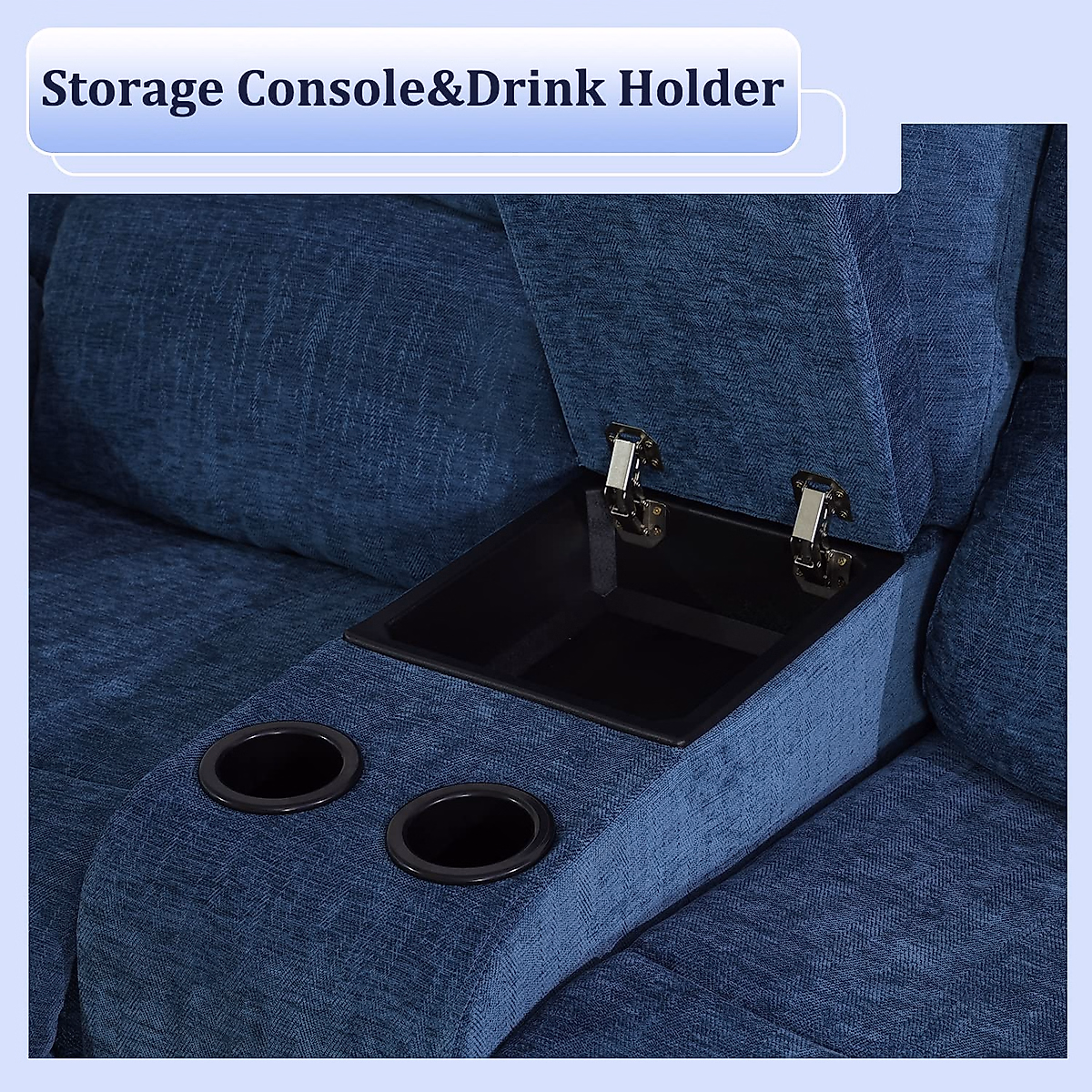 Plithzy Recliner Sofa Set Living Room Furniture, Microfiber Fabric Reclining Sofa Set, Recliner Couch Set with Cup Holders for Office Home (3 Piece Living Room Furniture Set, Blue)