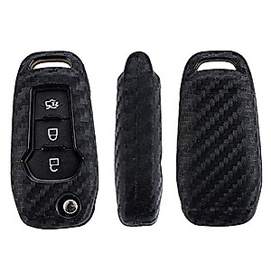 ROYALFOX(TM 2/3 Buttons flip Remote Key Fob case Cover for 2015 2016 2017 2018 2019 Ford F150 F250,Focus 3 Escort Kuga Everest Fiesta Mustang Edge MKV Fusion 2016 Ranger (Silicone Carbon Fiber)