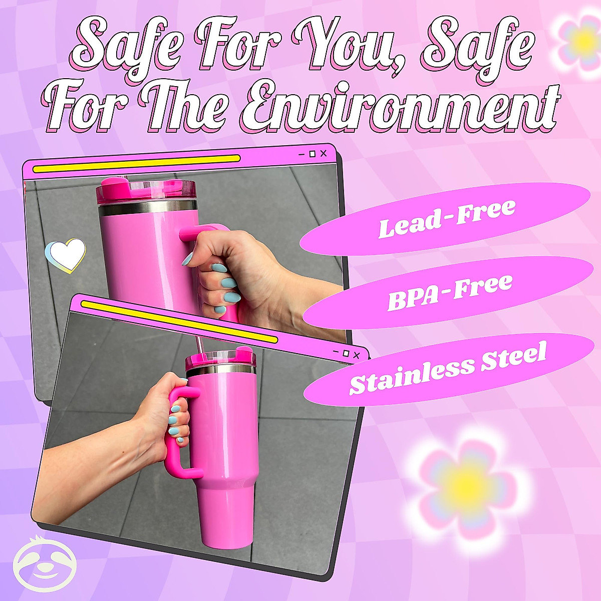 40 oz Tumbler with Handle and Straw | Insulated Cup Reusable Water Bottle Stainless Steel | Cupholder Friendly Travel Mug | Double Insulated Pink Water Bottle Tumbler | 40 oz Pink Tumbler