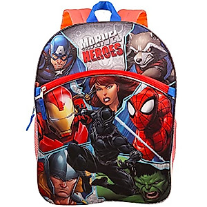 Avengers Backpack with Lunch Box Set - Bundle with 15" Avengers Backpack, Marvel Lunch Bag, Stickers, Bracelets, More | Avengers Backpack for Boys