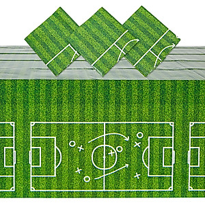 BLUE PANDA 3 Pack Grass Table Cloths for Parties, Soccer Themed Birthday Party Supplies (54 x 108 in)