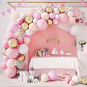Amandir 144Pcs Pink Balloons Garland Arch Kit Light Pink Gold White Balloons Confetti Latex Metallic Balloons for Girl Birthday Baby Shower Wedding Party Decorations Supplies