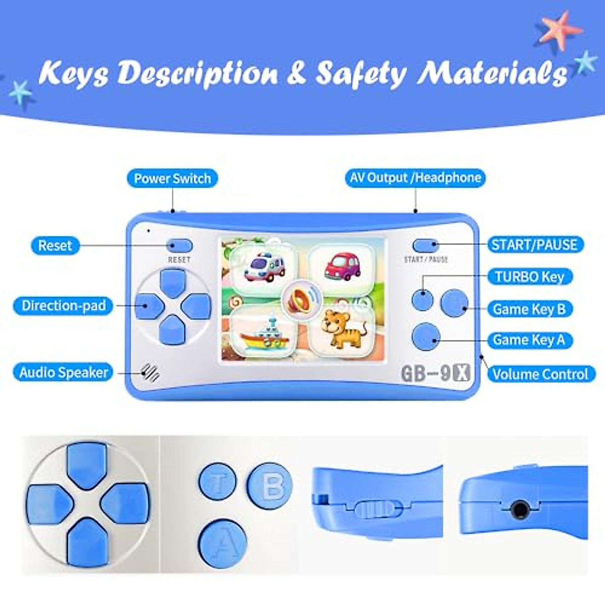 JJFUN Mini Handheld Games for Kids Portable Retro Video Game Player Built-in 168 Classic Games 2.5 inches LCD Screen Arcade Gaming System Xmas Present for Boys Girls Ages 4-12 (Blue+Silver)