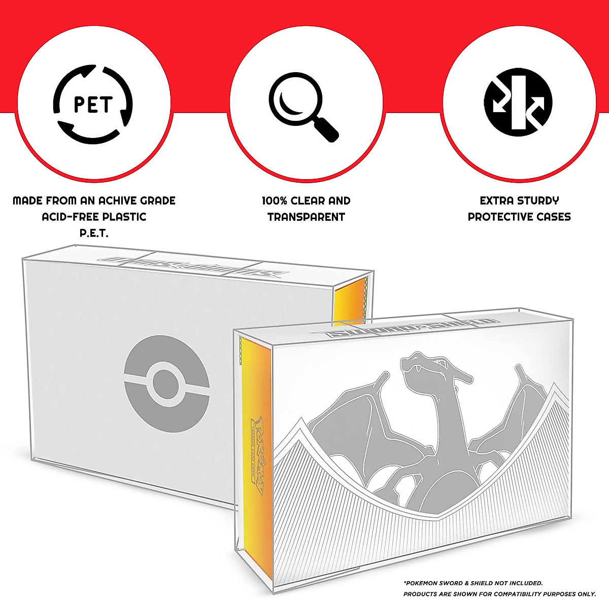 EVORETRO Display Case Protector Compatible with Pokémon TCG Sword & Shield Charizard Ultra Premium Collection Box (Pokemon Collection Box NOT Included) 0.50mm PET Plastic Protector Case
