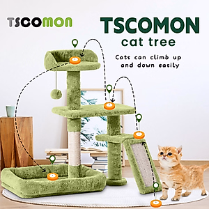 TSCOMON Cat Tree, 25 inch Small Cat Tower for Indoor Cats, with Sisal Scratching Post, Rotatable Base Cat Furniture Activity Center for Kittens Pet Play House