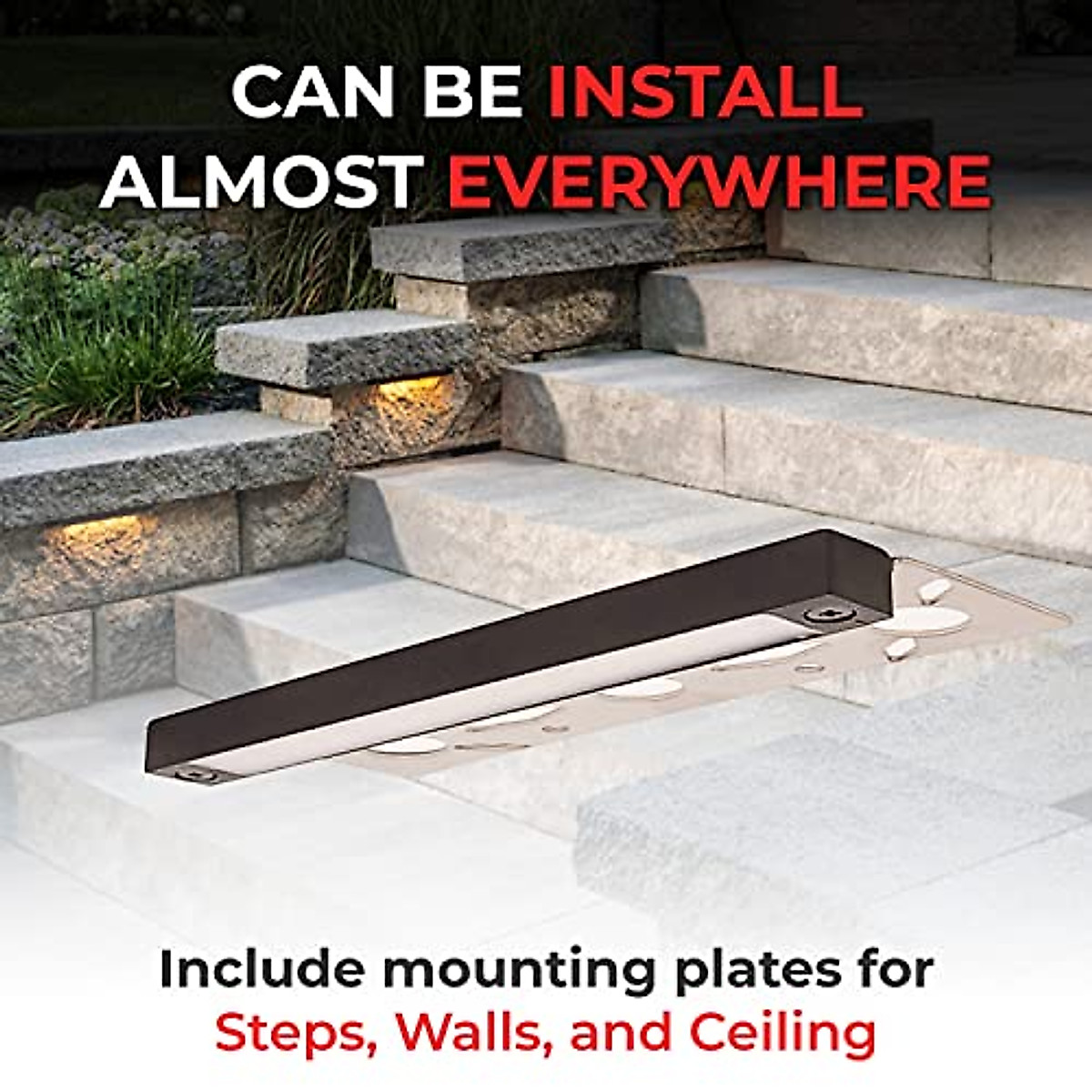 LUMENGY 7-inch 3w Super Slim LED Hardscape Light, Aluminum Black, 3 Mounting Plates for Walls, Decks, Planters, Paver Step & Ceiling, No Visiable Screws, Easy Installation Design, 50K Hours (6-Pack)