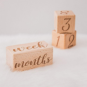 Baby Month Blocks Wooden Baby Milestone Age Blocks with Weeks Months Years, Baby Photoshoot Props, (Small Size,4cm)