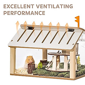 MEWOOFUN Wooden Hamster Cage Small Animal Cage Acrylic Hamster Cage with House (18.5" L X 12.9" W X 9.8" H)
