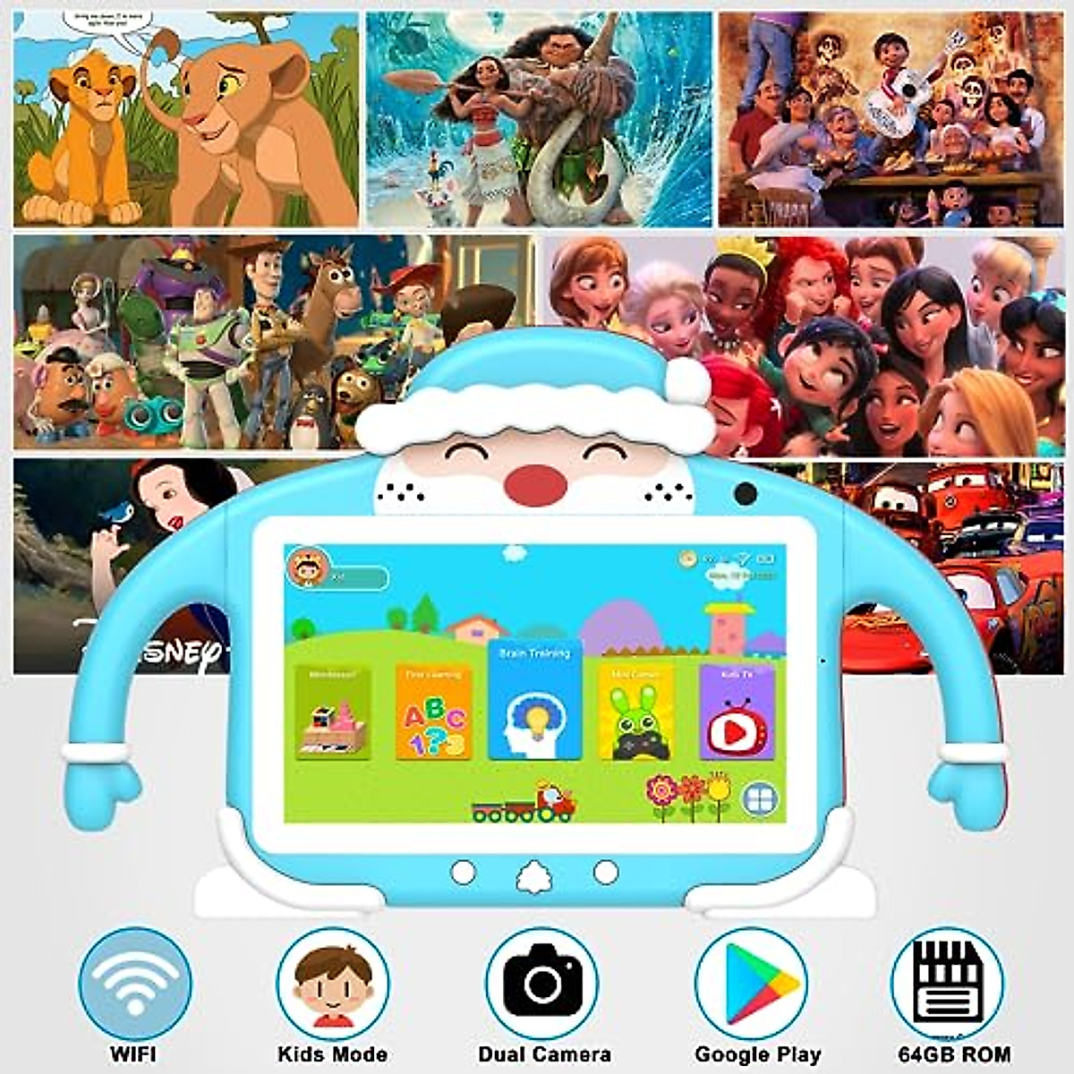 Kids Tablet for Kids 7 inch Toddler Tablet WiFi Kids Tablets 64G Children's Tablet for Toddlers Android Kids Leaning Tablet Tablets for Kids with Case Parental Control