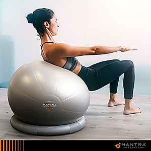 Exercise Ball Chair, Yoga Ball Chair With Resistance Bands, Pregnancy Ball with Stability Base & Poster. Balance Ball Chair Pilates Ball for Fitness, Home Gym, Physio, Birthing, Office & Working Out
