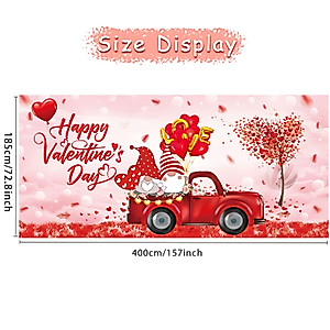 Vlipoeasn Happy Valentine Day Garage Door Cover 6x13ft Large Pink Sky Romantic Love Truck Gnome Valentine's Day Garage Door Banner for Couple Backdrop for Valentine's Day Party Supplies and Decor