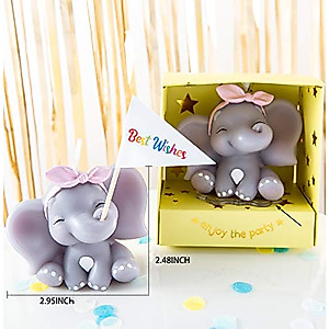 FLYPARTY Children's Birthday Candles with Best Wishes Flag,Handmade Adorable Cute Elephant Baby Shower Cake Topper Candle, Wedding Festival Theme Halloween Party Favors Decorations (Elephant Girl)