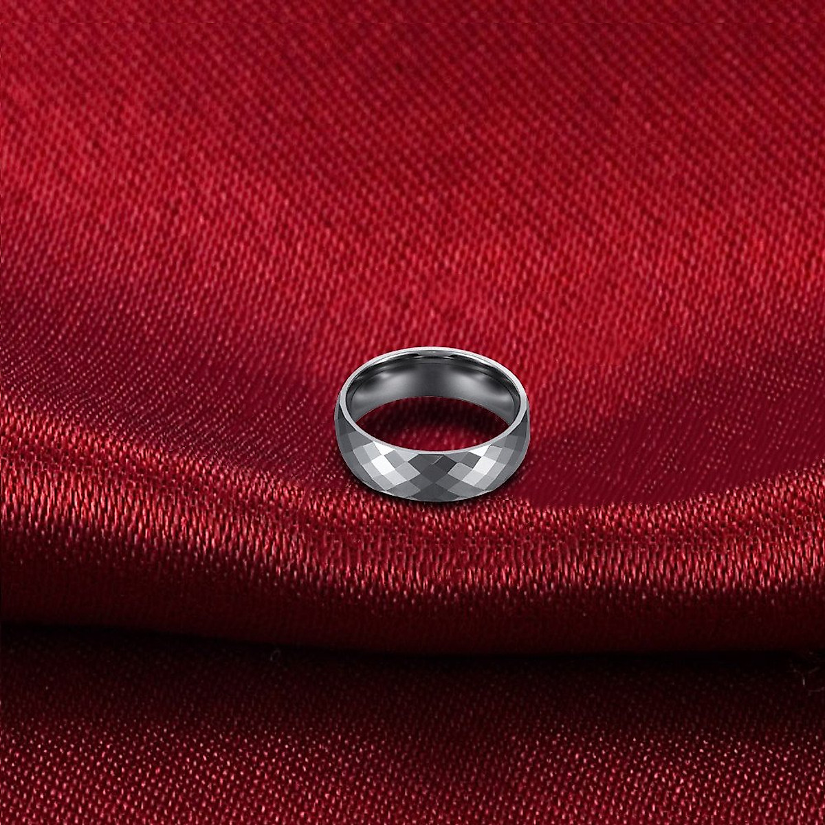 L-Ring 8MM Tungsten Comfort Fit Wedding Band Ring Multi Faceted High Polish Dome Ring, Size 6-14(9)