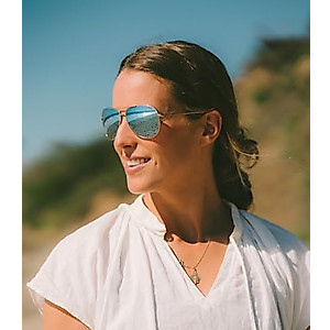 Revo Relay: Polarized Filter UV, Womens Small Metal Rim Aviator Sunglasses, Gold Frame with Blue Water Lens, RE 1014