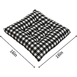 AKSTRN Black and White Plaid, Set of 4 Buffalo-Checked Chair Pads for DiningKitchen Chairs Seat Cushions for Outdoor Patio with Ties, 16 x 16 Inches Chair Cushion, 4 Pack