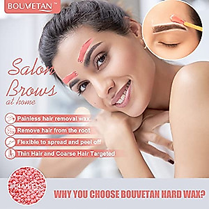 Bouvetan Hard Wax Beans for Painless Hair Removal, Rose Formula - 18oz, Waxing Beads for Face, Eyebrow, Armpit, Legs, Brazilian, Kit with 10pcs Wax Sticks