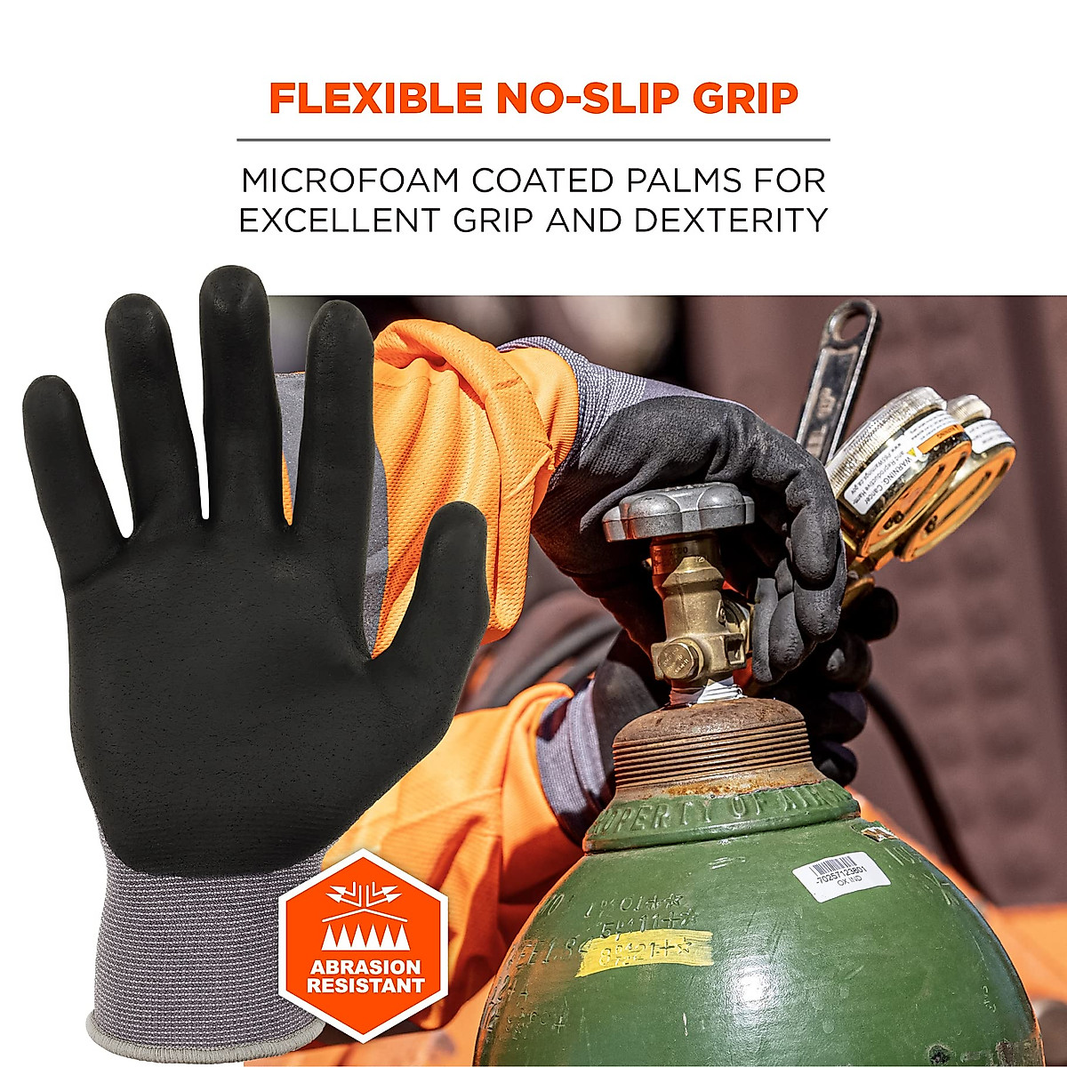 Ergodyne ProFlex 7000 Nitrile Coated Work Gloves, Foam Nitrile Palms for Flexible No Slip Grip, Abrasion Resistant, 15g, Touchscreen Capable, Gray, Medium