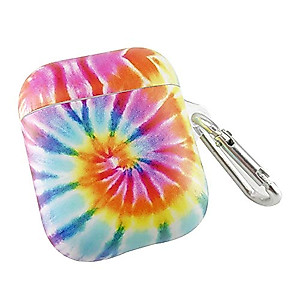 uCOLOR Tie Dye Case for AirPods Full Protective Silicone Shockproof TPU Gel Portable Cover Skin with Key Chain for Earphone AirPods 2/1 Charging Case