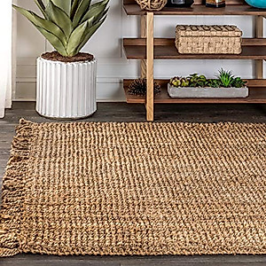 JONATHAN Y NRF103A-4 para Hand Woven Chunky Jute with Fringe Area-Rug, Bohemian, for Bedroom, Kitchen, Living Room,4 X 6,Natural