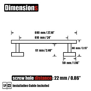 JQK Black Towel Bar, 24 Inch 304 Stainless Steel Thicken 0.8mm Towel Rack Bathroom, Towel Holder Matte Black Wall Mount, Total Length 27 Inch, TB110L24-PB