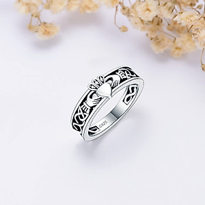 LELOUCHY Claddagh Ring Celtic Knot Irish Couples Heart Personalized Memorial Band Poison Rings 925 Sterling Silver for Women Men-C