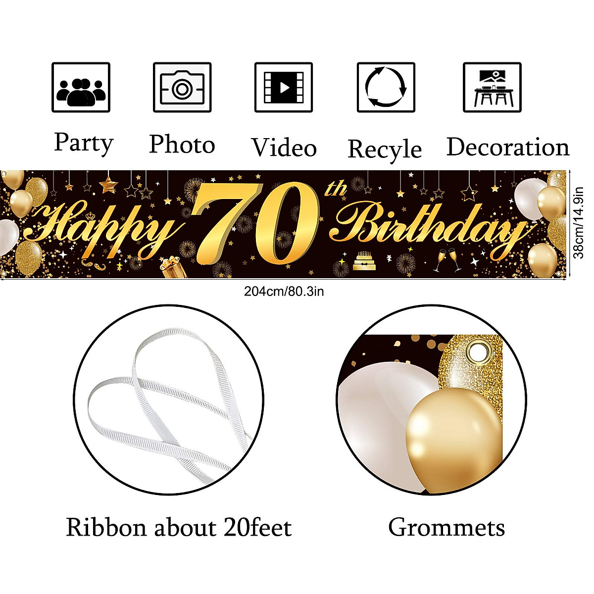 Happy 50th Birthday Banner,Birthday Party Sign Backdrop Banner For Men Women Cheer to 50 Years,Durable Black&Gold Glitter Birthday Sign Yard Sign For 50th Birthday Party Decoration Supplies(50 Black)