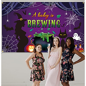 PTFNY Halloween A Baby is Brewing Backdrop Banner Halloween Baby Shower Decorations for Baby Shower Costume Birthday Party Supplies Decorations Banner Photo Booth Props Gender Reveal Party Supplies