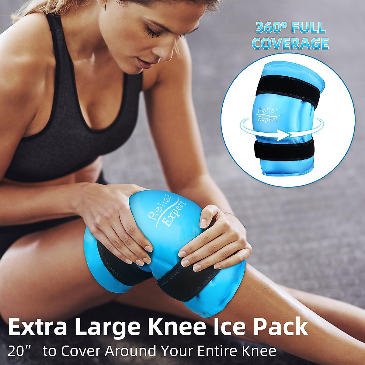 XXXL Knee Ice Pack Wrap Around Entire Knee After Surgery, 20‘’ Extra Large Reusable Gel Ice Pack, Ice Wraps for Soothing Discomfort