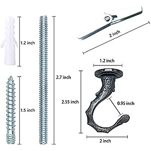 2 Sets Swag Ceiling Hooks Heavy Duty Swag Hook with Hardware for Hanging Plants Ceiling Installation Cavity Wall Fixing (2, Brilliant Black)