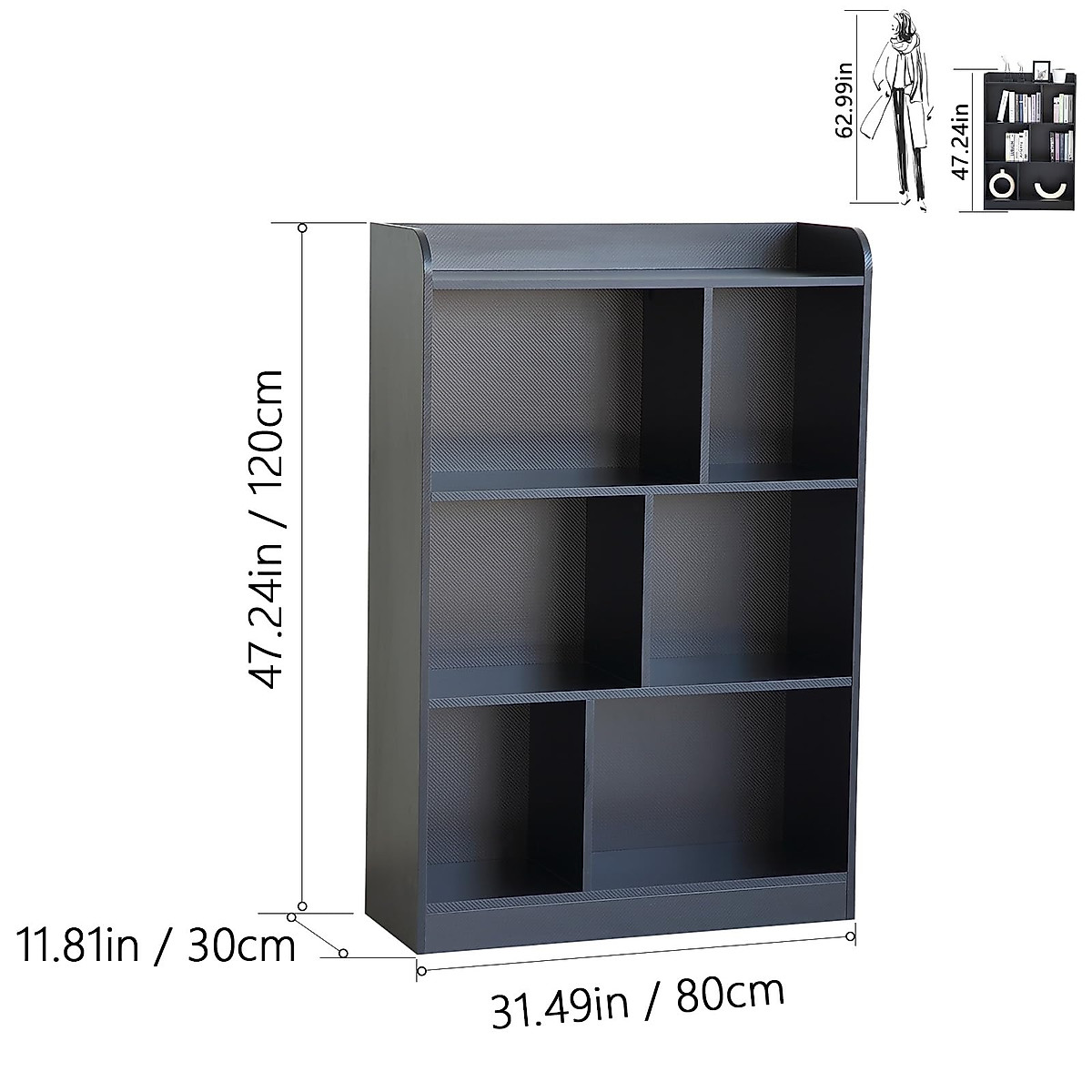 COMUHOME Book Shelf with Back Panel Stability 6 Cube Bookcase Multifunctional Cube Storage Organizer for Bedroom Living Room Office Closet School in Black with 31.49''W