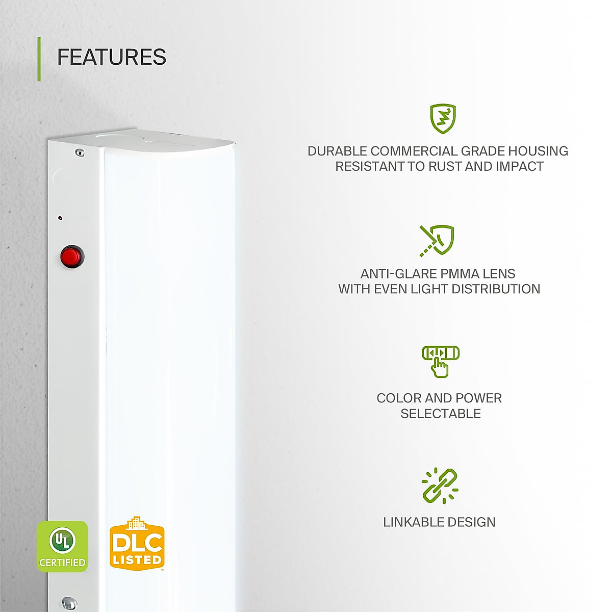 ASD 4ft LED Linear Strip Light Fixture with Emergency Battery Backup - 22W-44W 5853LM Linkable LED Shop Light - 3500K-5000K Adjustable Dimmable Commercial Ceiling Light Fixture - UL DLC