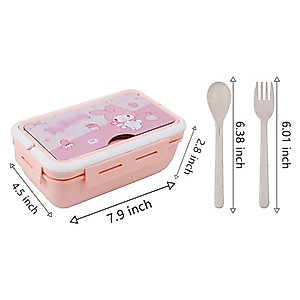 G-Ahora Versatile 2-Compartment Kitty Bento Boxes, Kitty Cat Lunch Box, Leak-Proof Lunchbox Bento Box with Utensil Set for Dining Out, Work, Picnic(LBOX Mel-B)