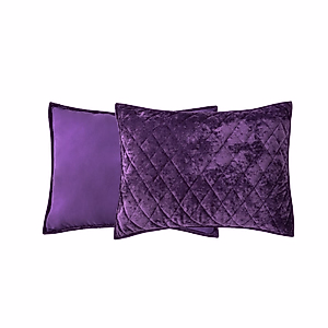 Fredsure Distressed Velvet Quilt Set, 3 Pieces Purple Queen, Distressed Velvet Face and Brushed Microfiber Reverse with Diamond Quilting