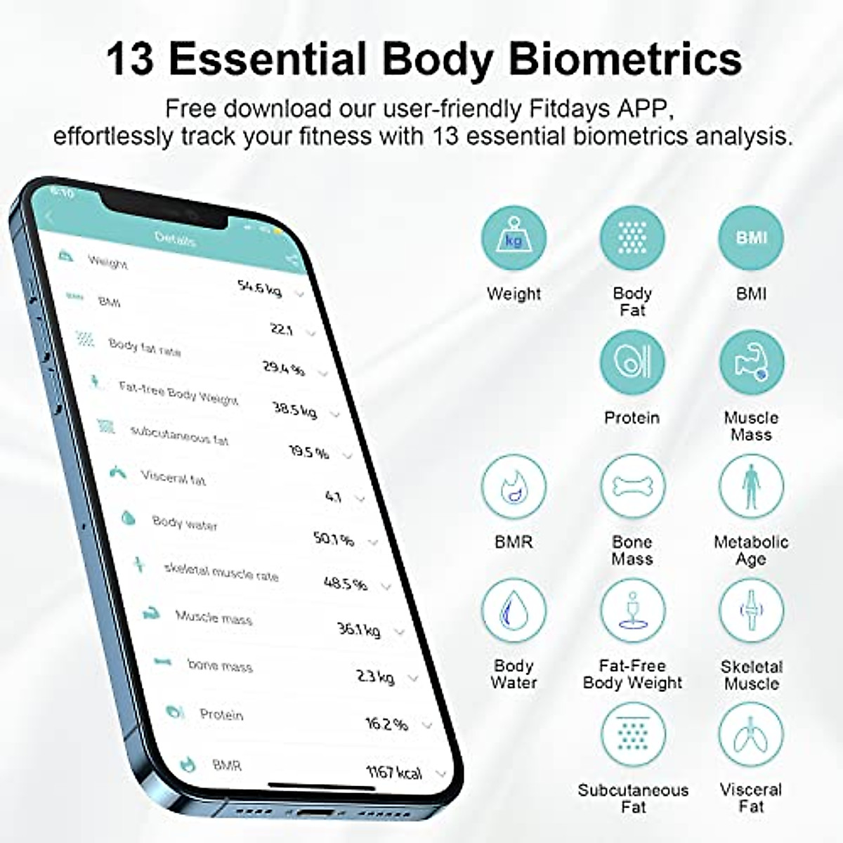 BAGAIL Basics Kitchen Scale +Smart Scale for Body Weight, Digital Bathroom Scale for BMI Weighing Body Fat, Body Composition Monitor Health Analyzer with Smartphone App, 400lbs/180KG